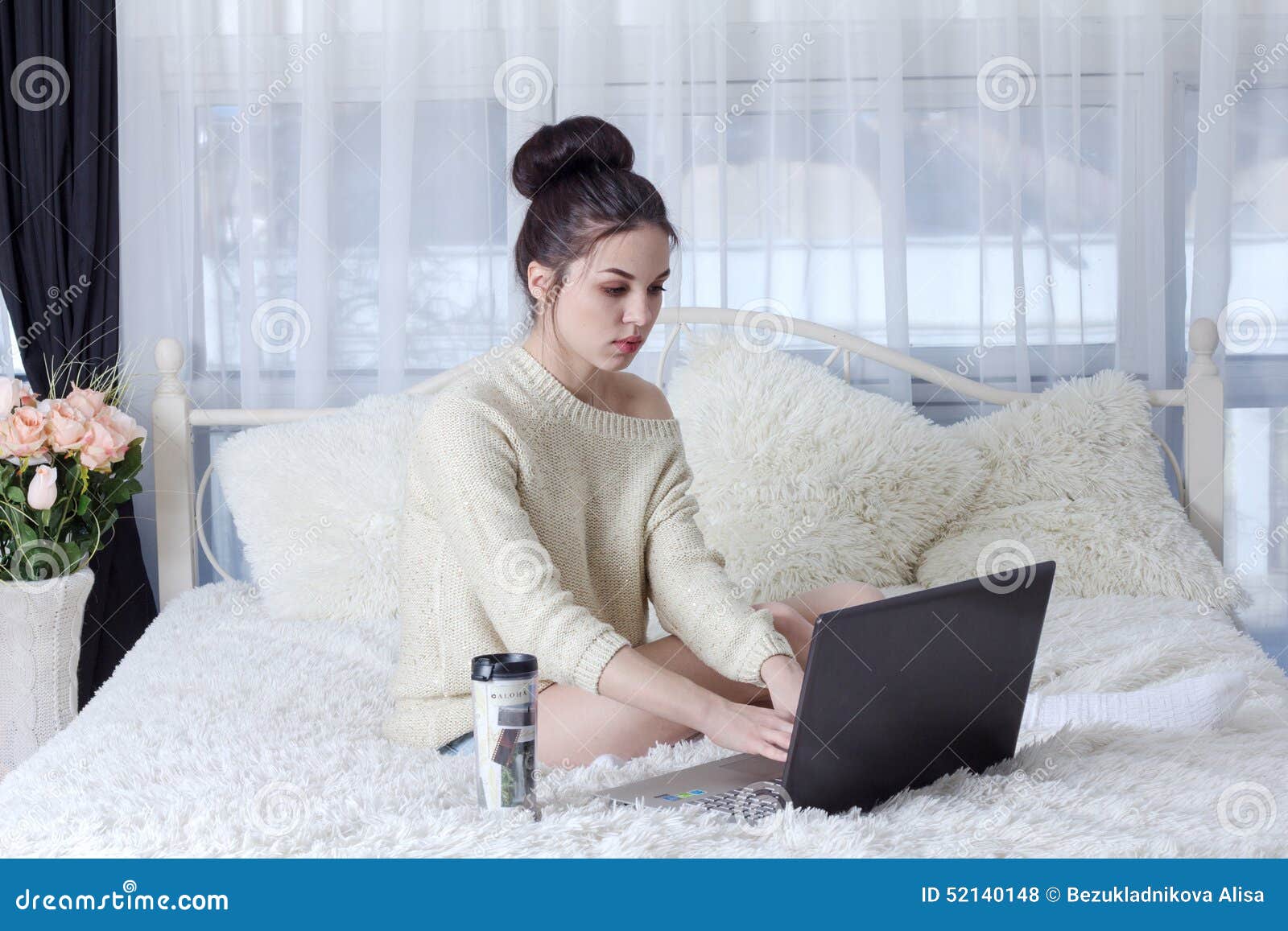 A Student Doing Homework with Laptop and Coffee Stock Photo - Image of ...