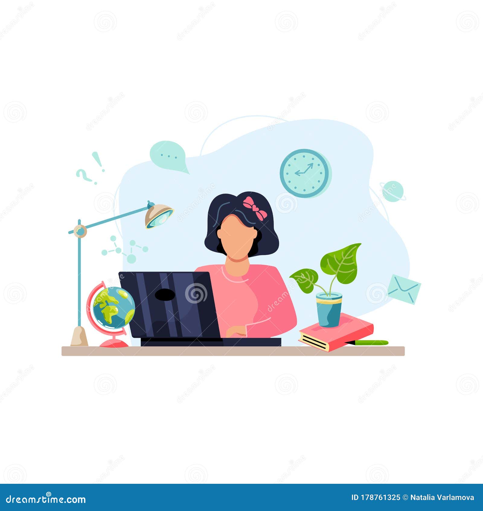 Student is Doing Homework on Laptop Stock Vector - Illustration of ...
