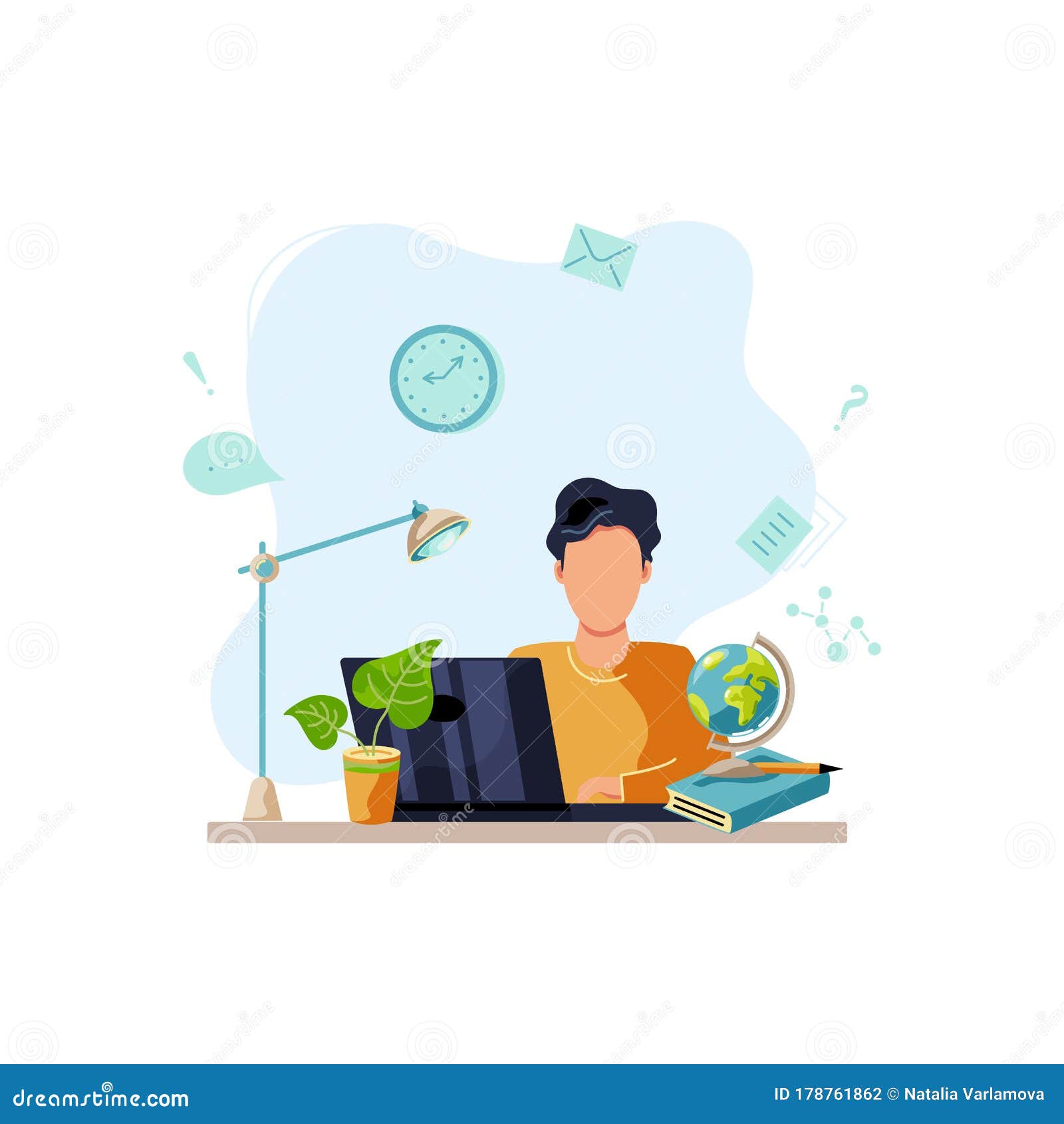 Student is Doing Homework on Laptop Stock Vector - Illustration of ...