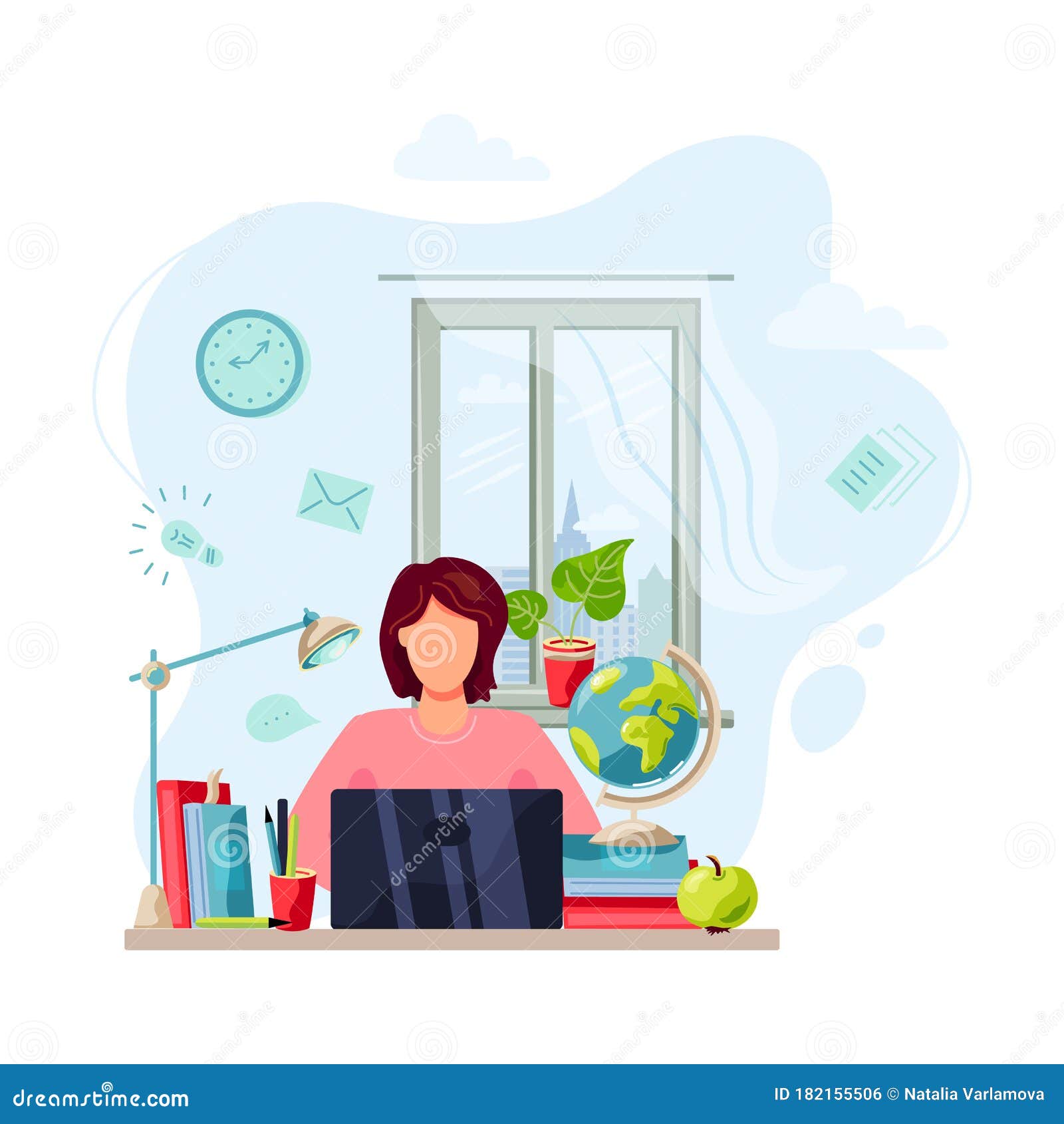 Student is Doing Homework on Laptop Stock Vector - Illustration of ...
