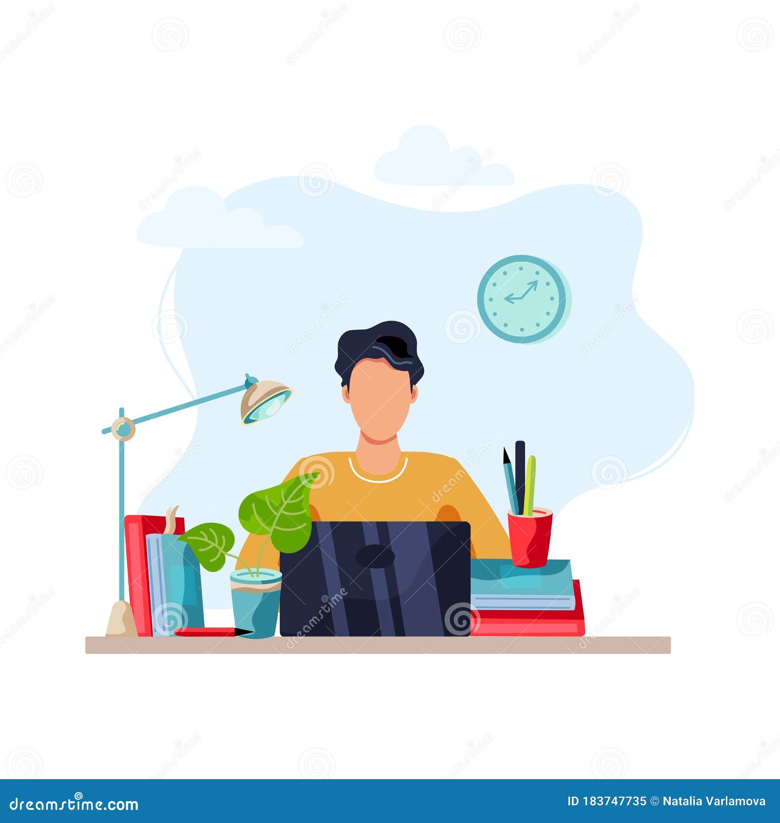 Student is Doing Homework on Laptop Stock Vector - Illustration of ...