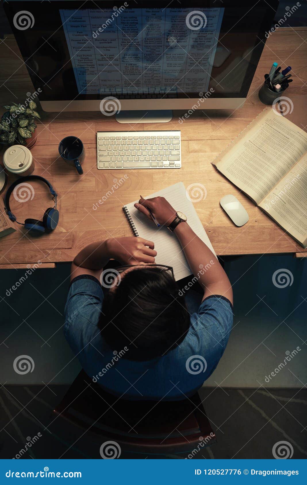 University Student Doing Homework Stock Photo - Image of dark, home ...