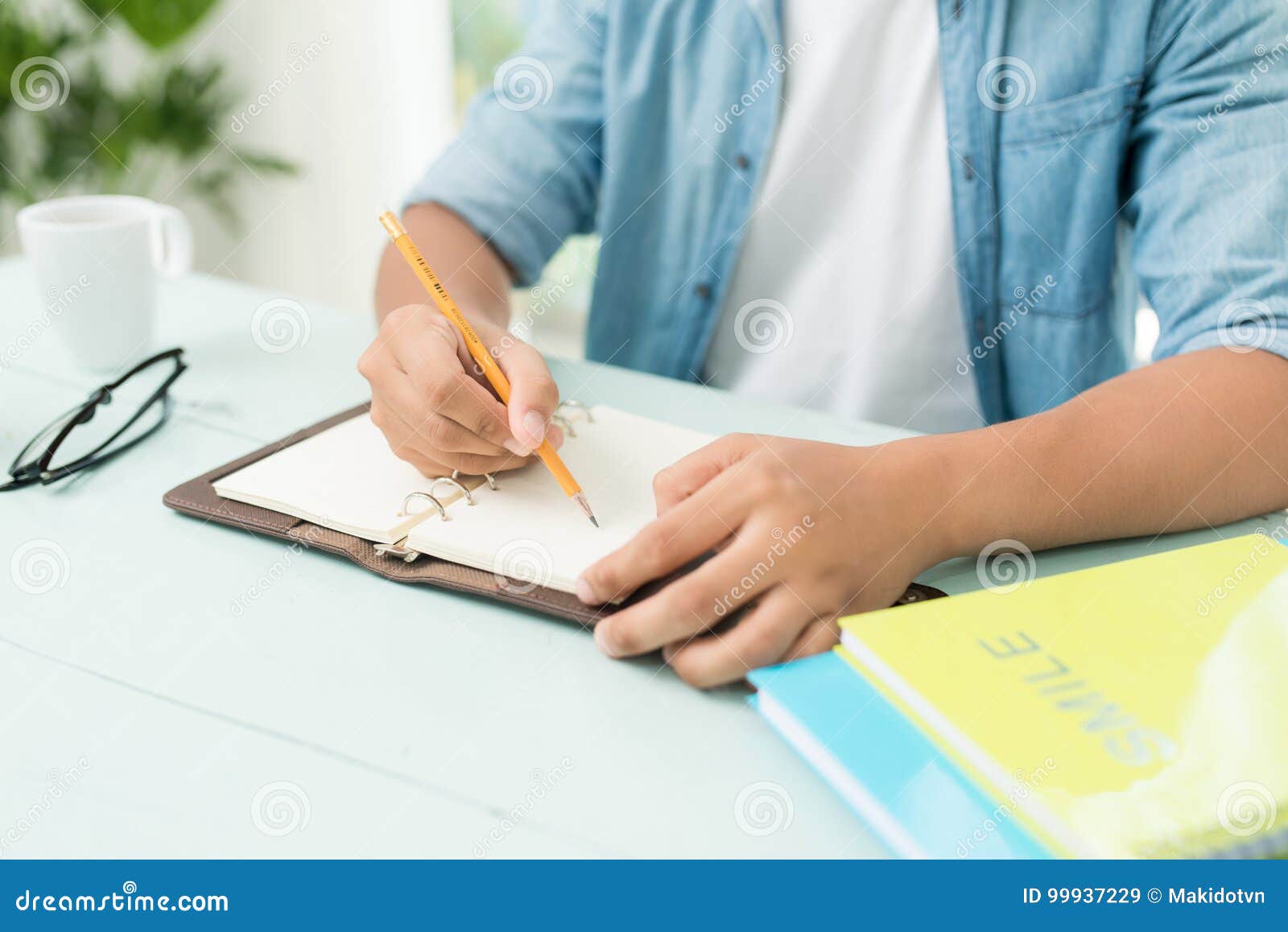 Student Doing Homework and Preparing Exam at Home. Stock Image - Image ...