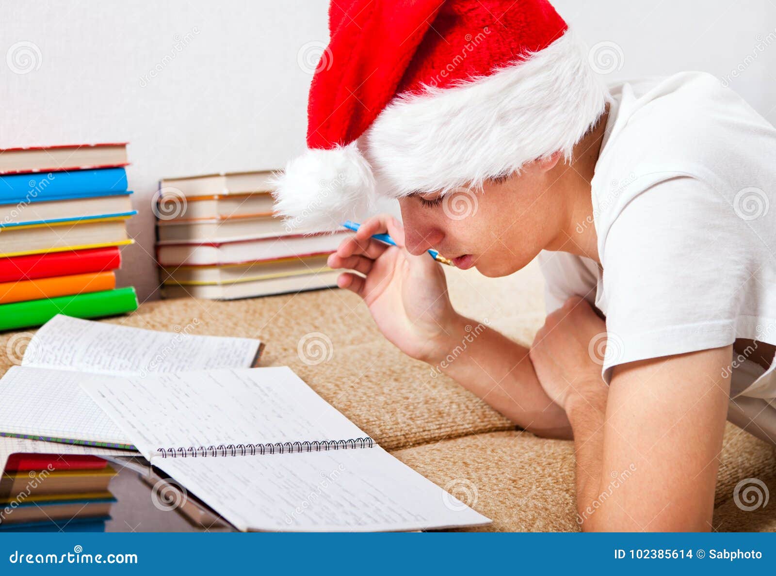 Student doing Homework stock photo. Image of handsome - 102385614