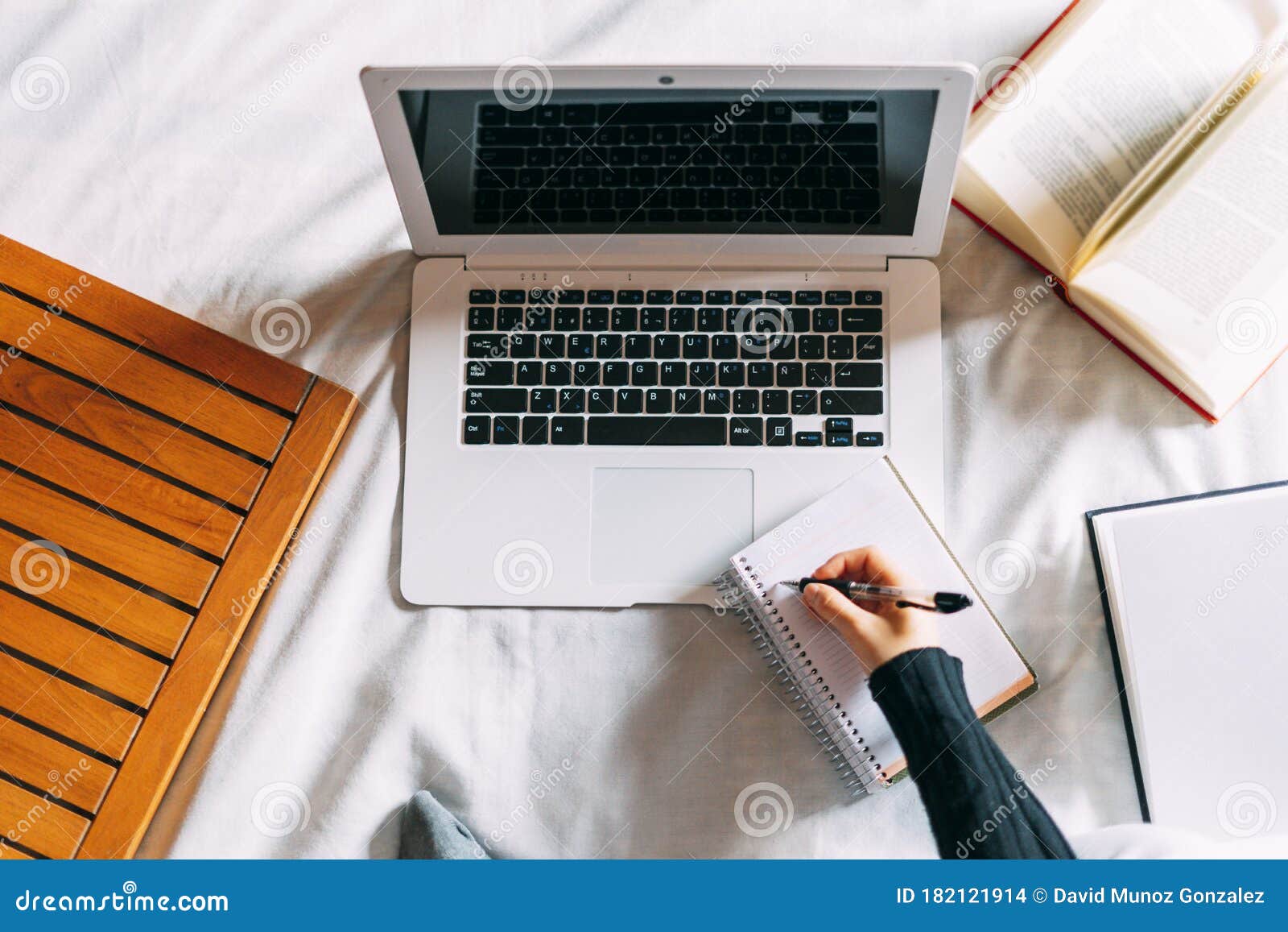 Student Doing an Online Class at Home Stock Photo - Image of book ...