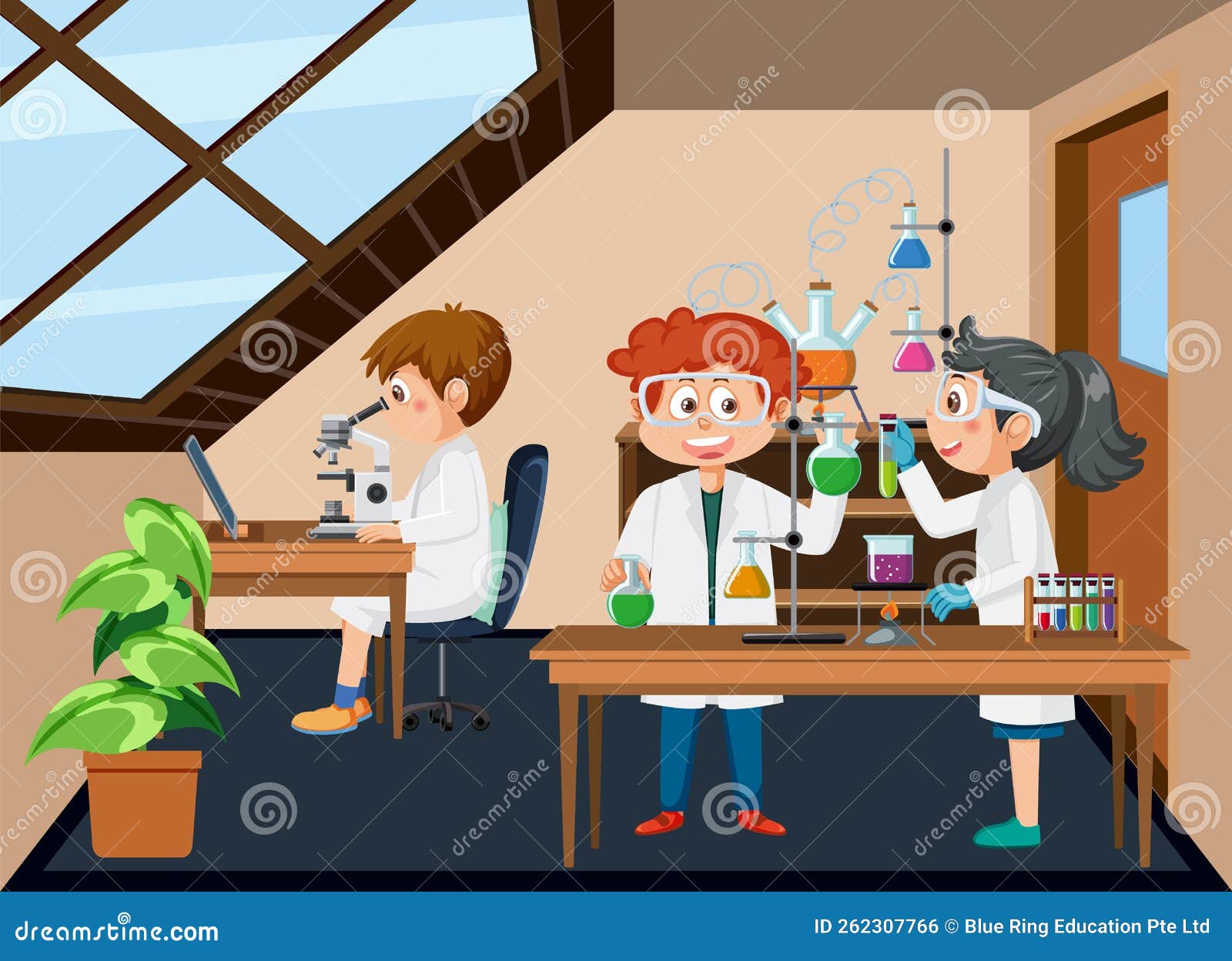 Student Doing Science Experiment in Laboratory Stock Vector ...