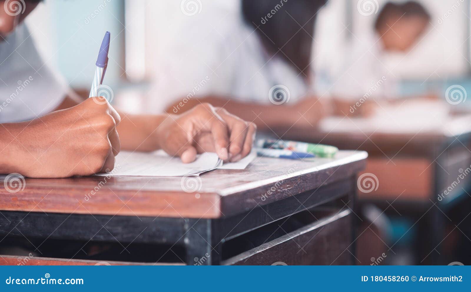 Student Doing Test or Exam in Classroom of School with Stress Stock ...