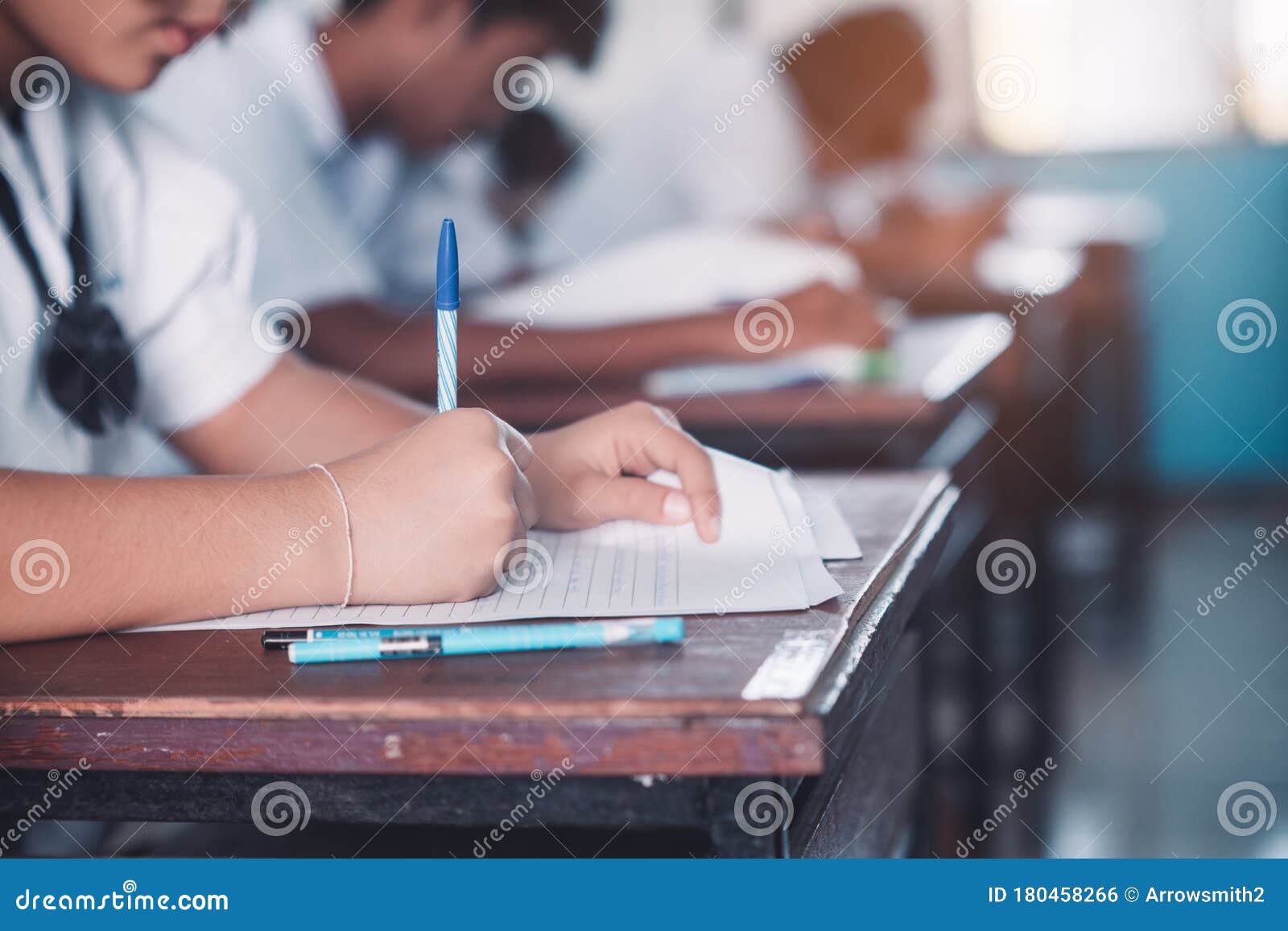 Student Doing Test or Exam in Classroom of School with Stress Stock ...