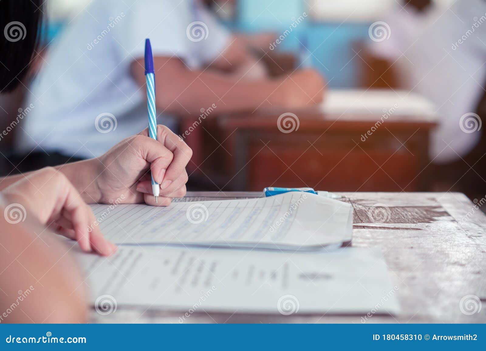 Student Doing Test or Exam in Classroom of School with Stress Stock ...