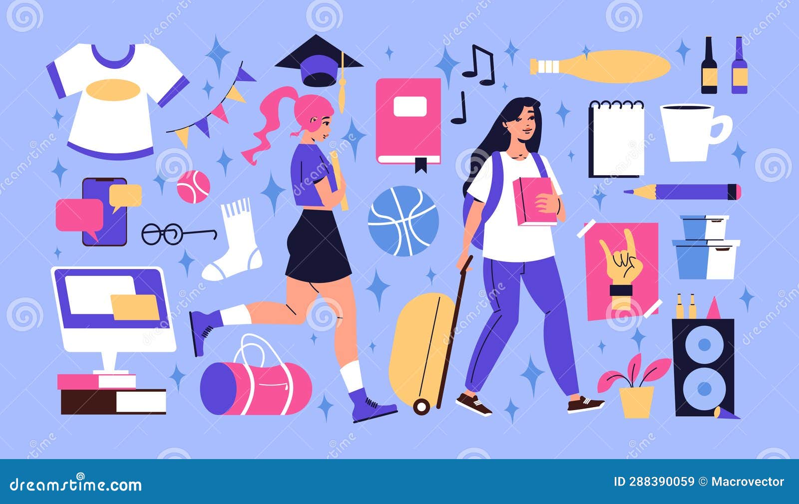 Student Dormitory Big Set stock illustration. Illustration of domestic ...