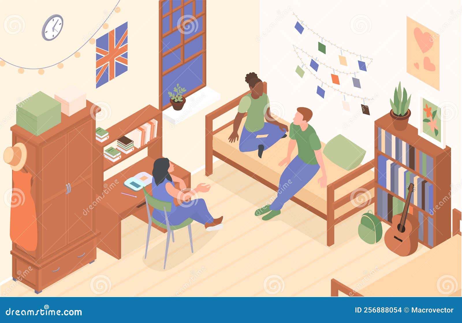 Student Dormitory Room Isometric Background Stock Vector - Illustration ...