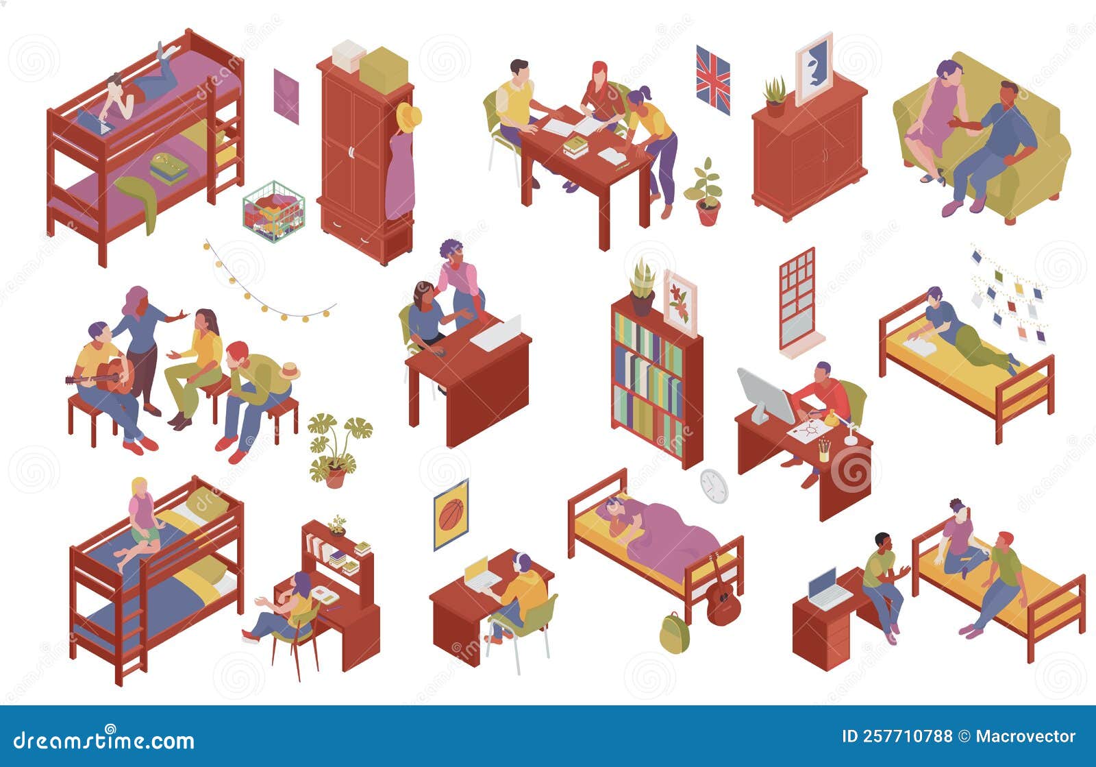 Student Dormitory Room Set stock vector. Illustration of desktop ...