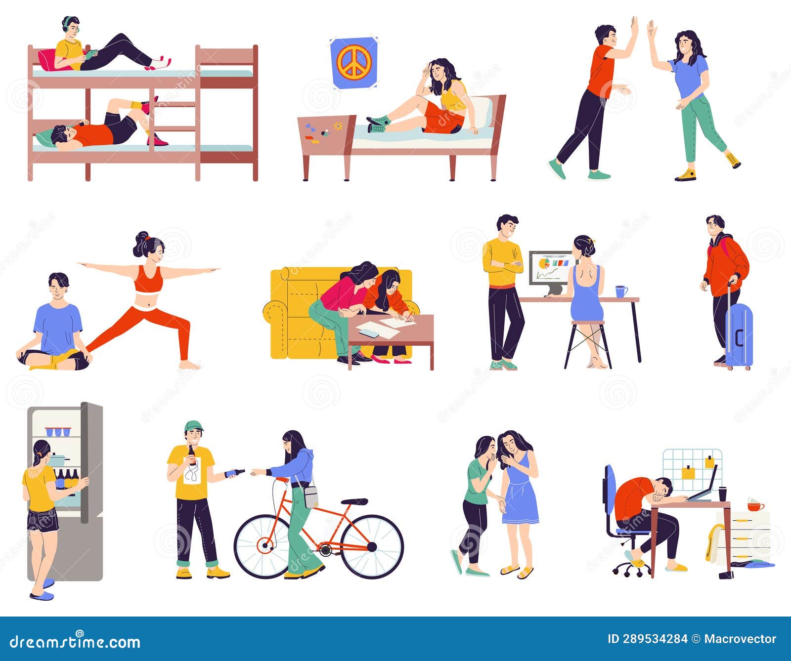 Student Dormitory Set stock illustration. Illustration of collection ...