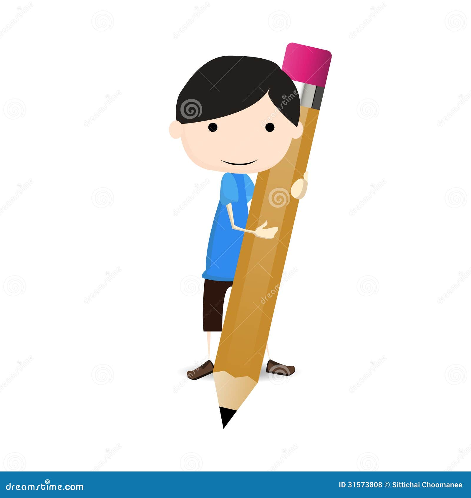 Student draw a big pencil stock vector. Illustration of isolated - 31573808