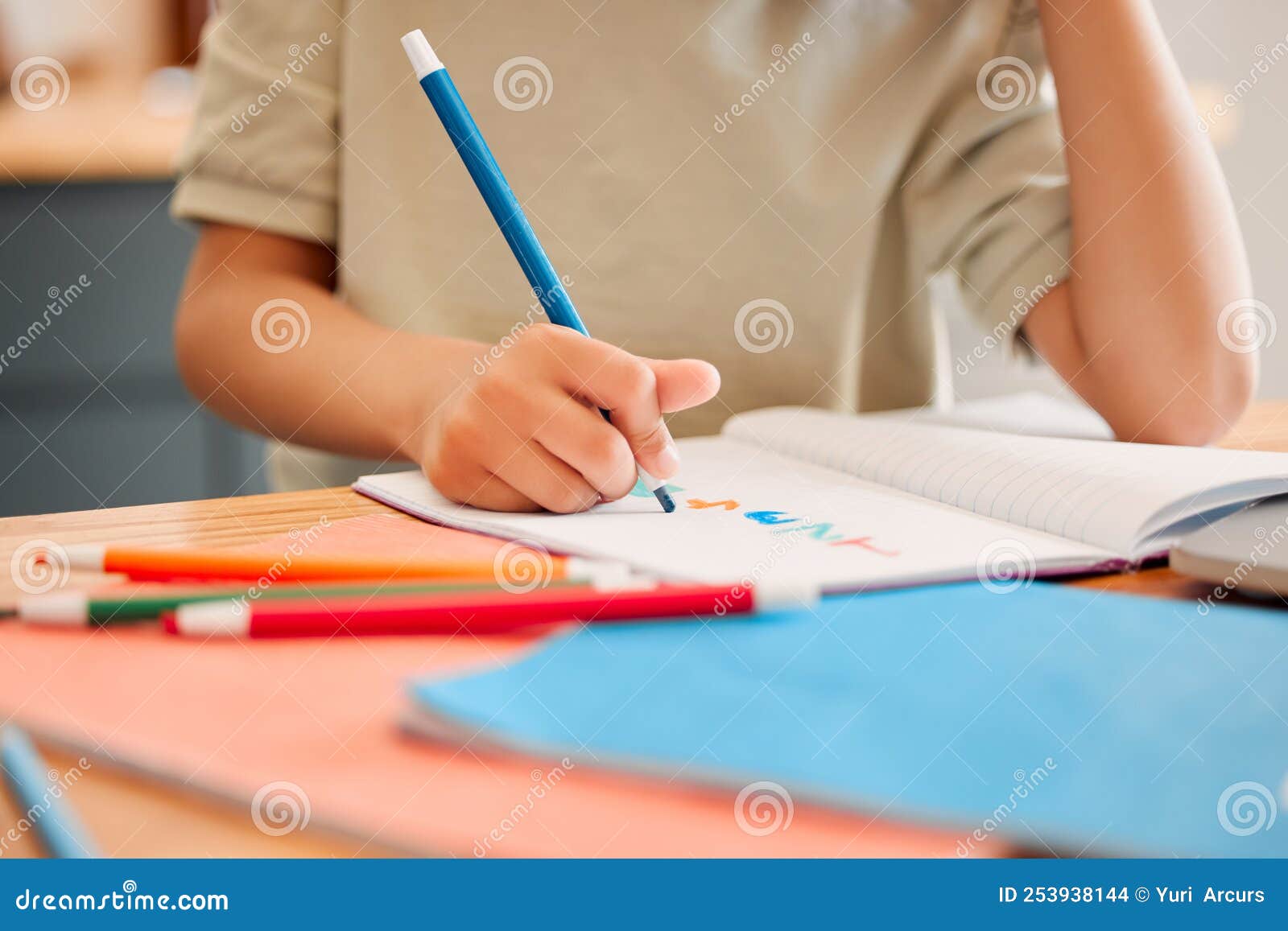 Student Drawing Picture in Book, Learning Math and Doing Calculations ...