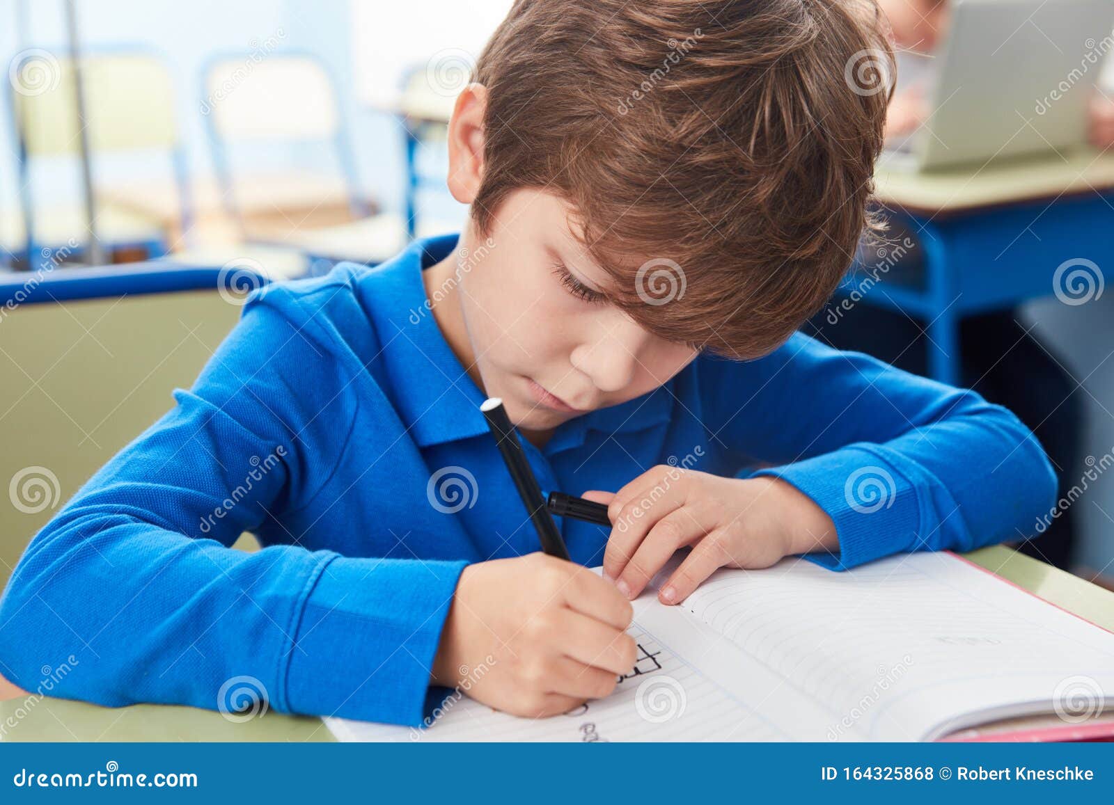 Student Draws a Picture with Felt Pen Stock Photo - Image of primary ...