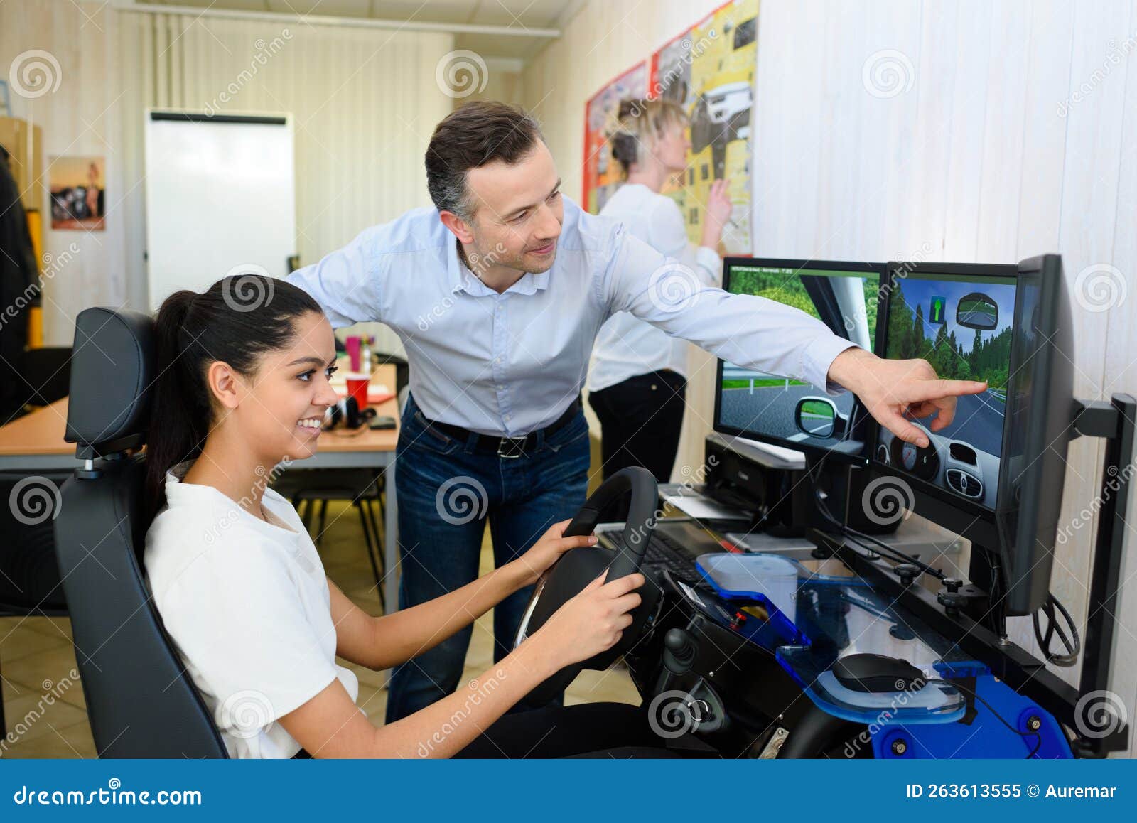 Student Driving School Doing Driving Simulation Stock Image - Image of ...