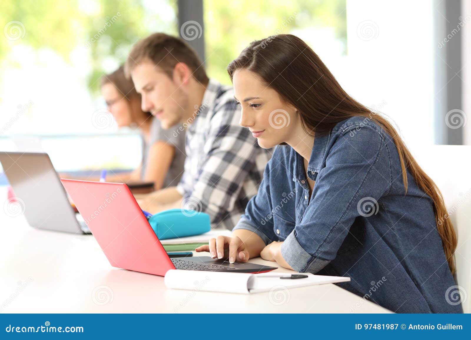 Student E-learning in a Classroom Stock Image - Image of academic ...