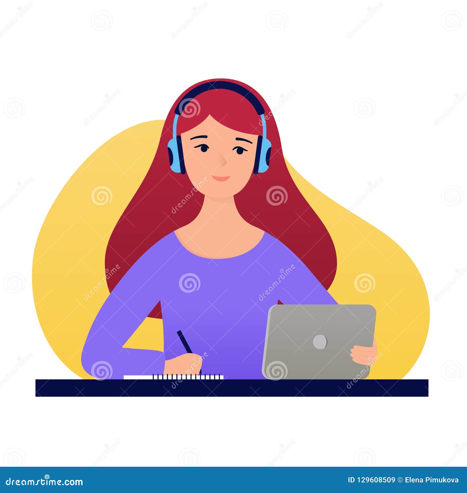 Student and E-learning . Girl is Watching Video Tutorials with a Tablet ...