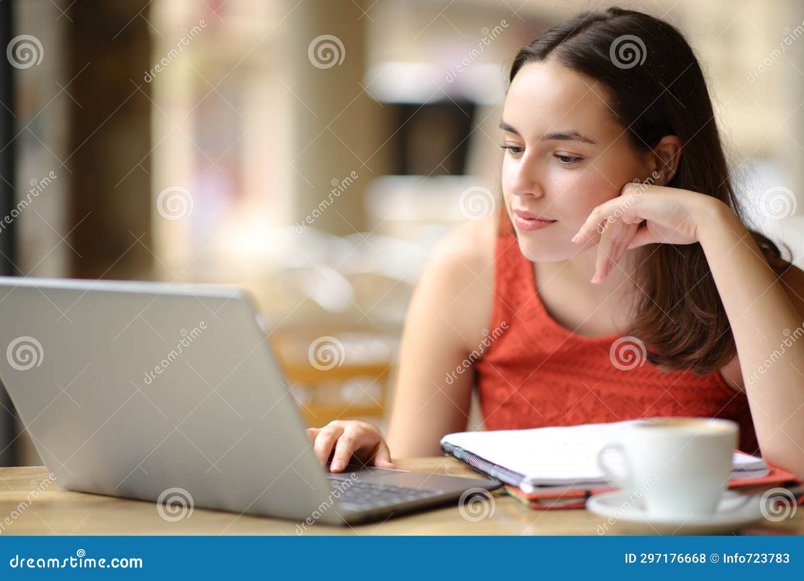Student E-learning with Laptop in a Coffee Shop Stock Photo - Image of ...