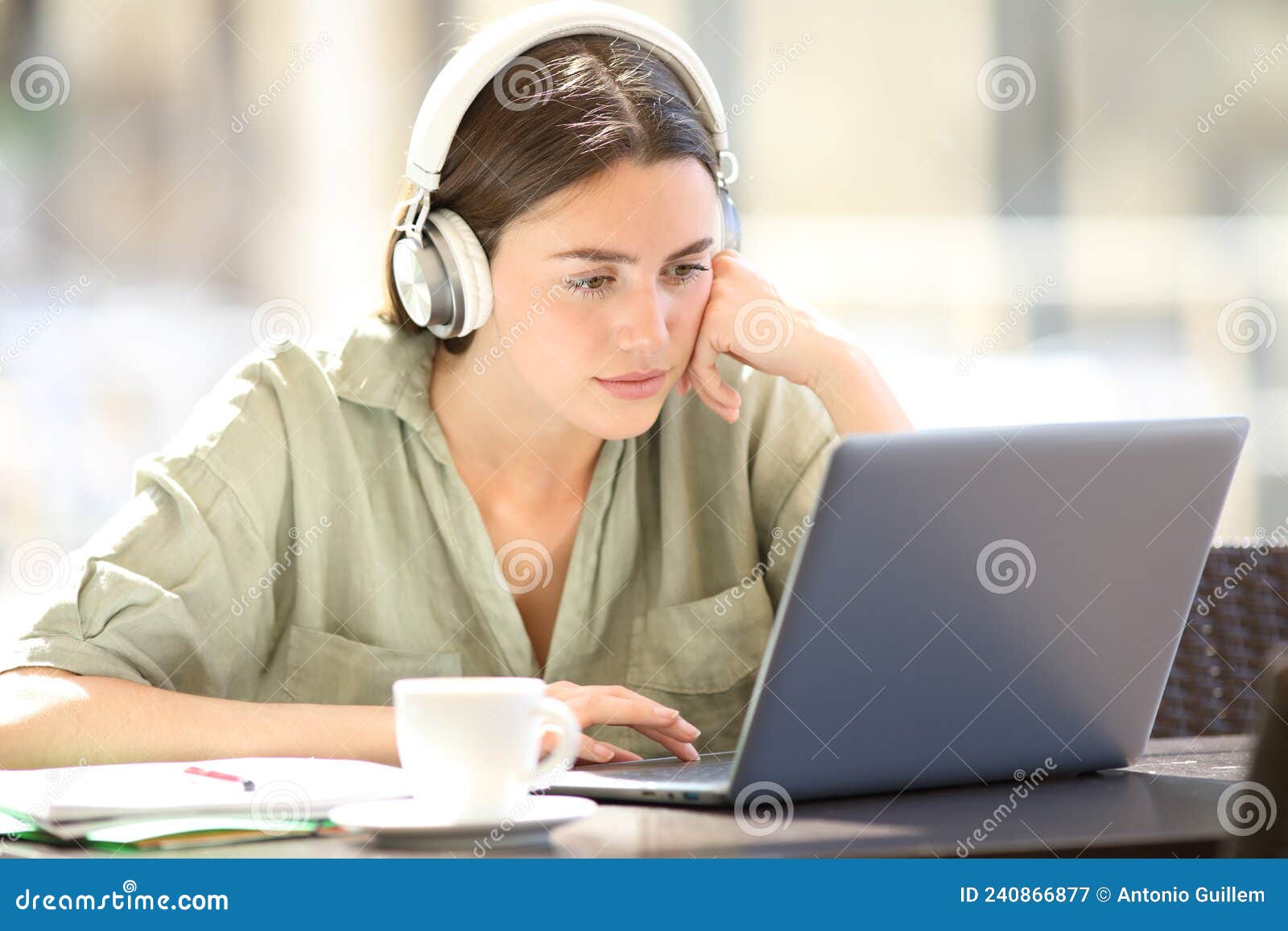 Student E-learning Online with Headset and Laptop Stock Image - Image ...