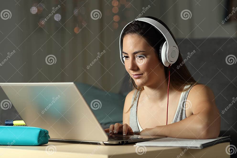 Student Elearning Watching Online Tutorials in the Night Stock Image ...