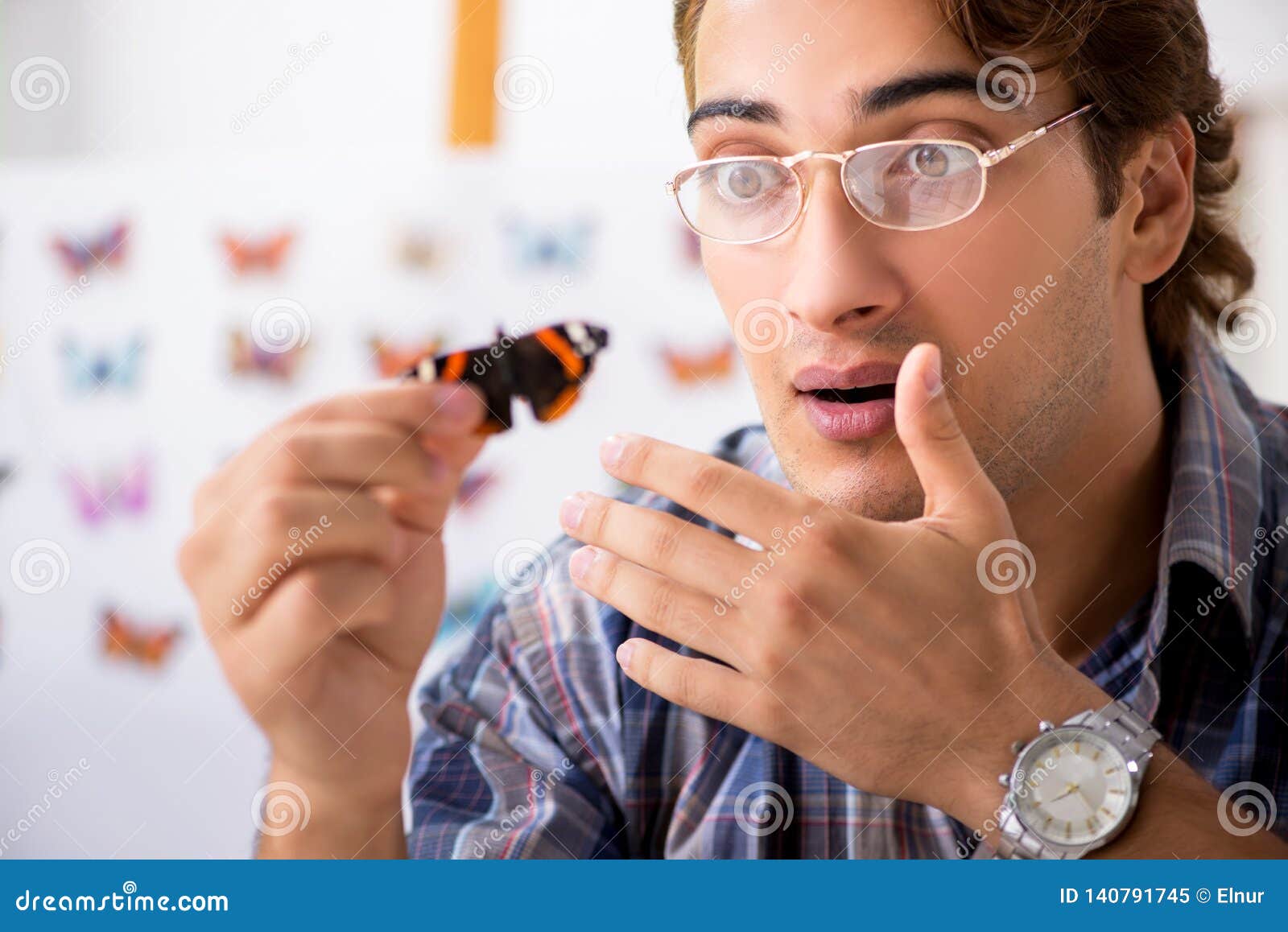 The Student Entomologist Studying New Species of Butterflies Stock ...