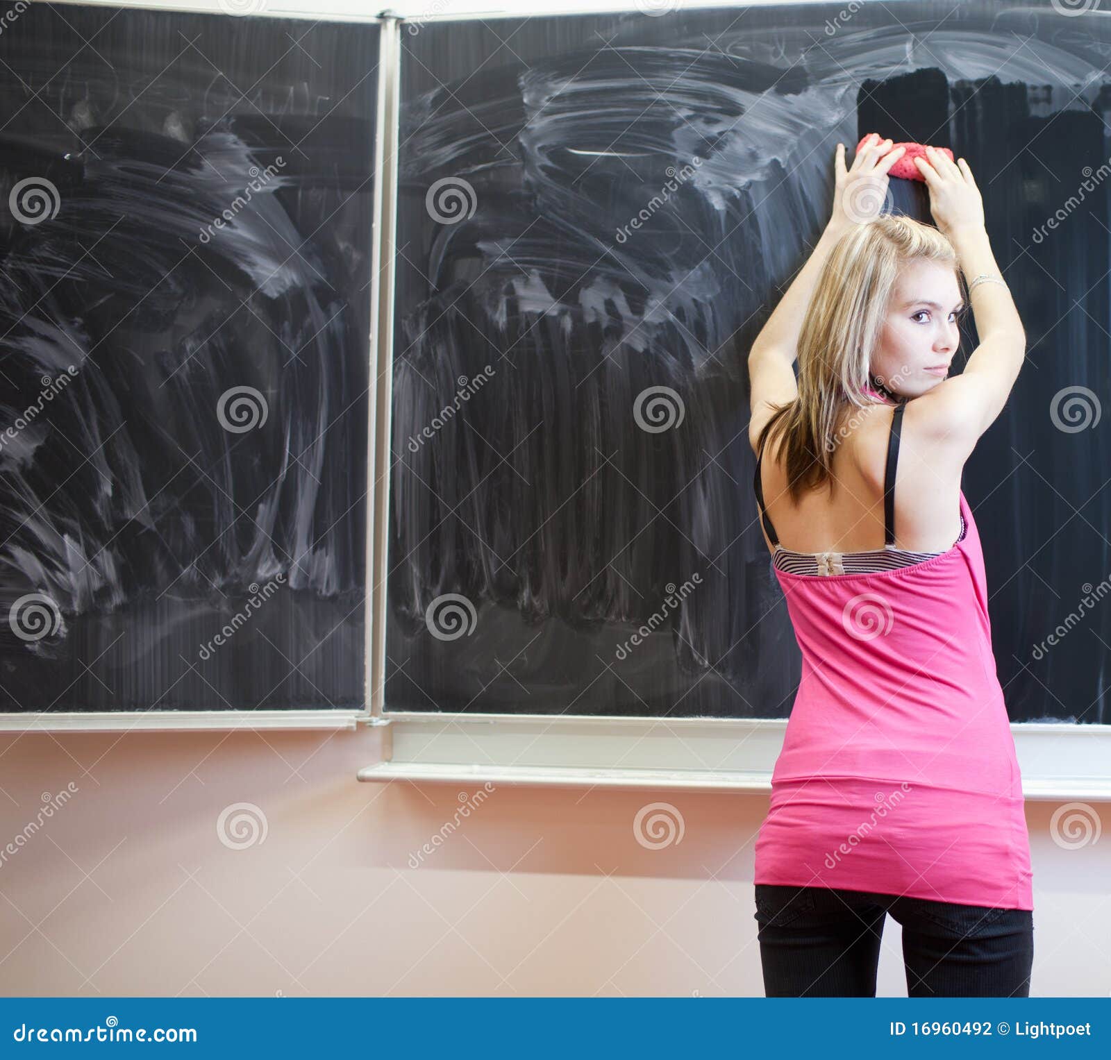 Student Erasing the Chalkboard/blackboard Stock Photo - Image of high ...