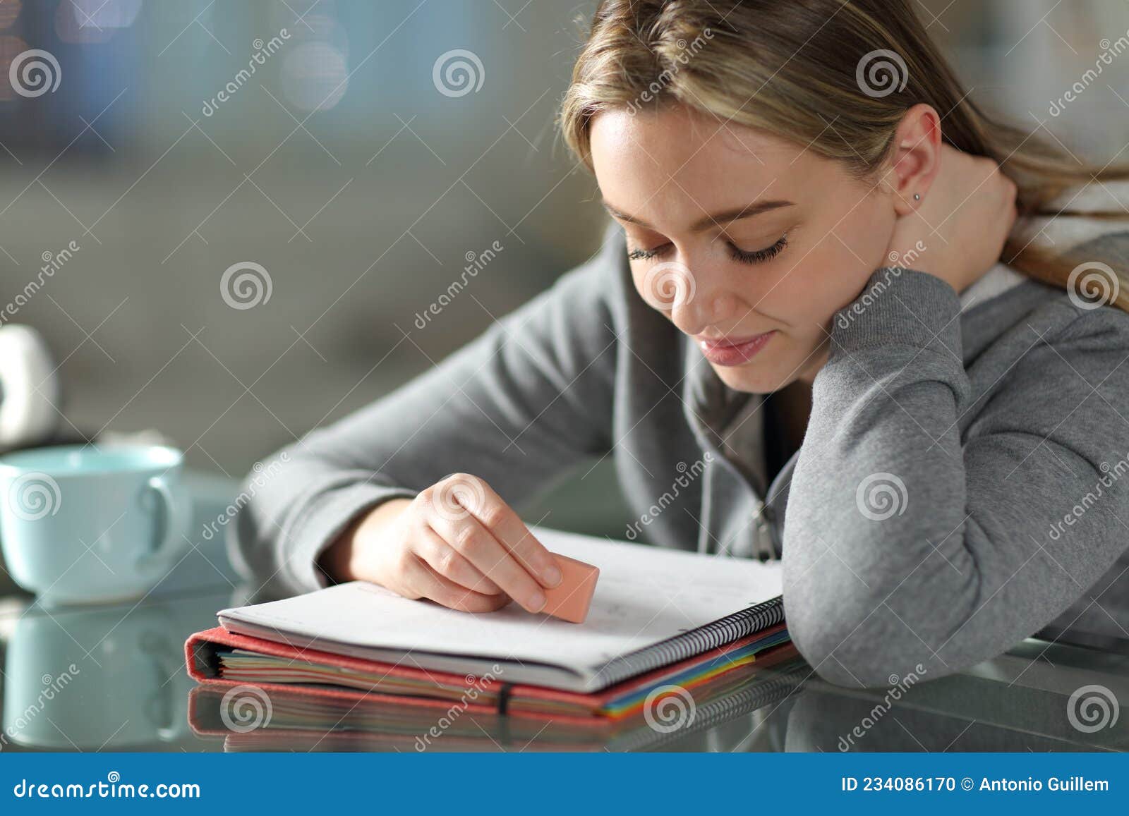 Student Erasing Using Eraser at Home Stock Photo - Image of home ...