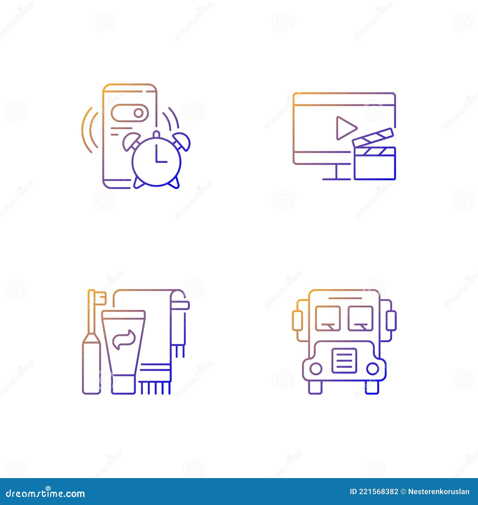 Student Everyday Routine Gradient Linear Vector Icons Set Stock Vector ...
