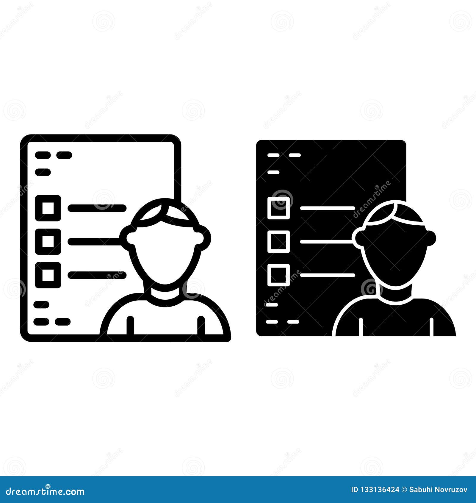 Student and Exam Test Line and Glyph Icon. Student and Questionnaire ...