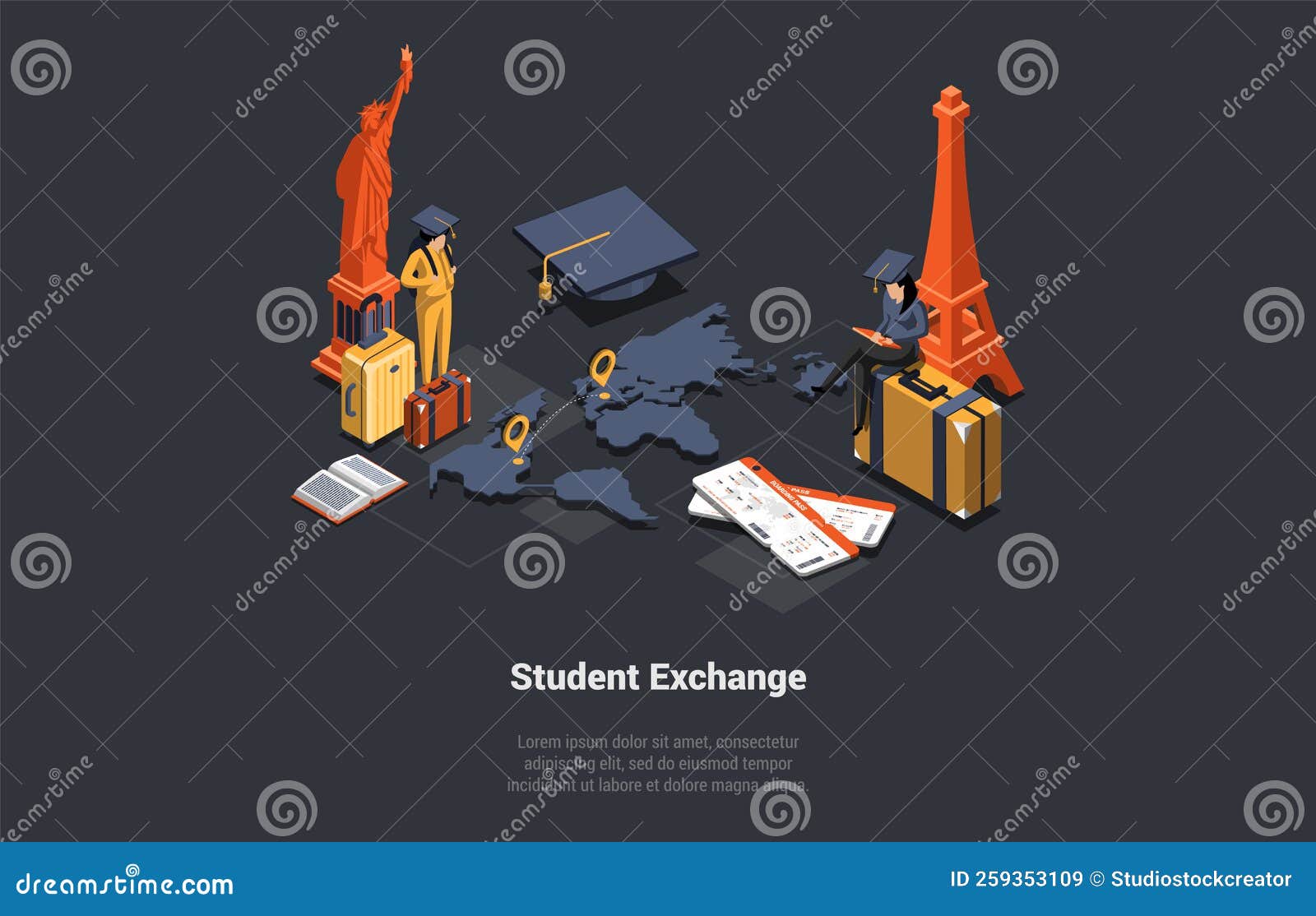 Student Exchange, Education Abroad Program. Girls Students with ...