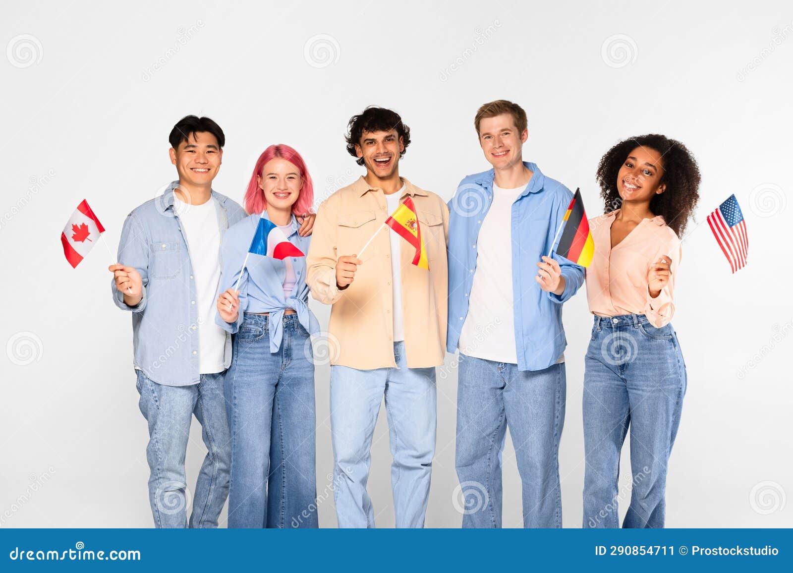 Student Exchange, Language Learning. Happy Multiracial Friends in ...