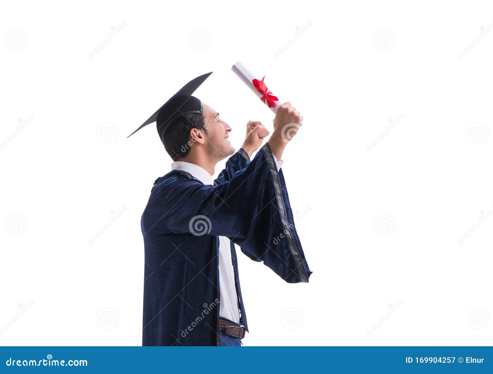 Student Excited at His Graduation Isolated on White Stock Image - Image ...