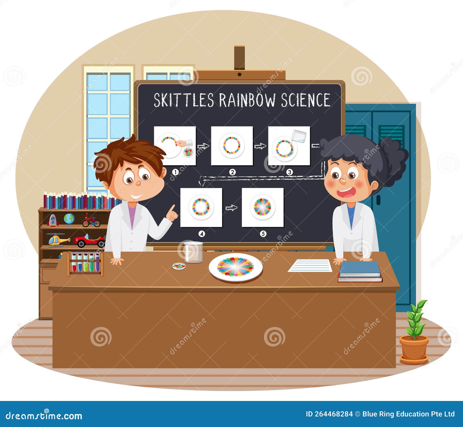 Student Explaining Skittles Rainbow Science Experiment Vector ...