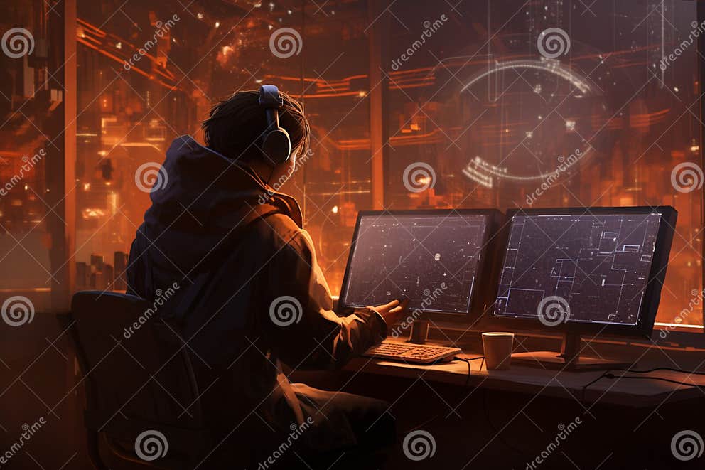 Student Exploring Computer Technology Concepts, Boy Working on Computer ...