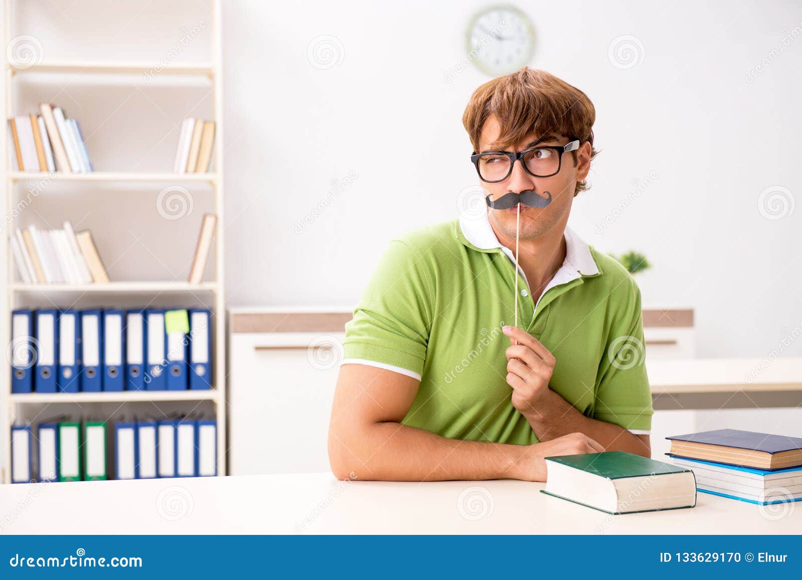 The Student with Fake Moustache Reading Book Stock Photo - Image of ...