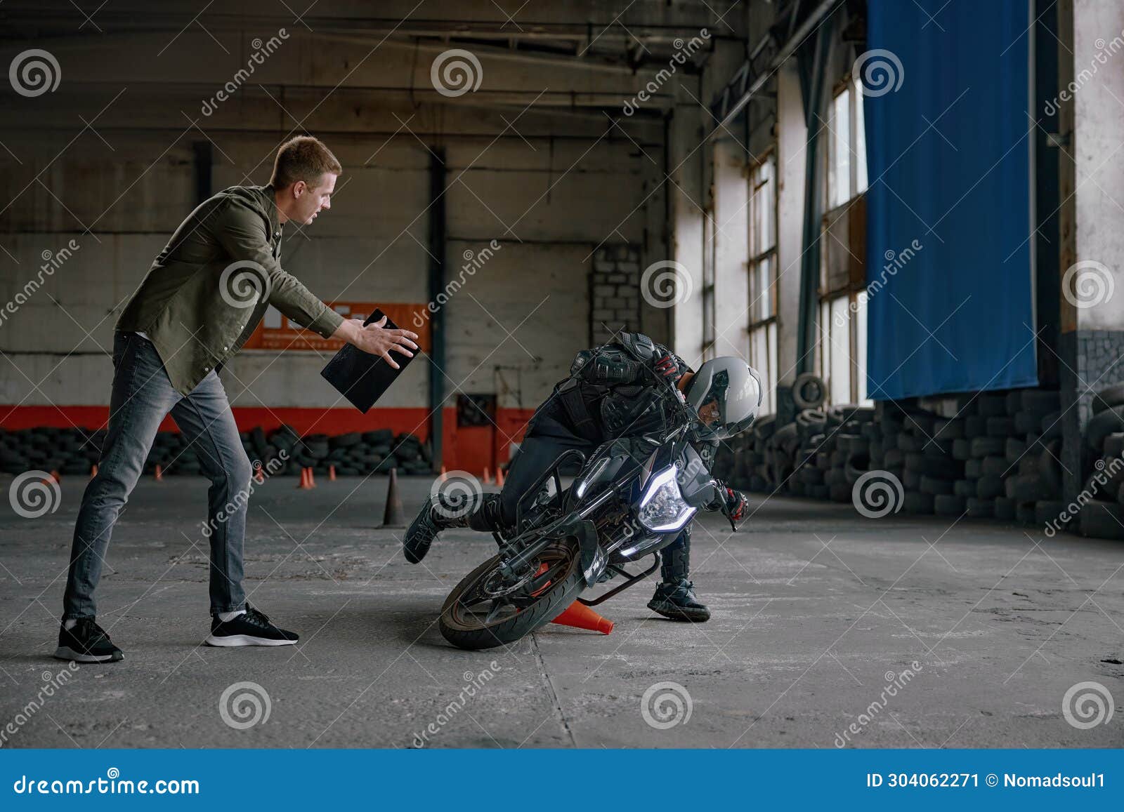 Student Falling from Motorcycle at Training Class in Driving School ...