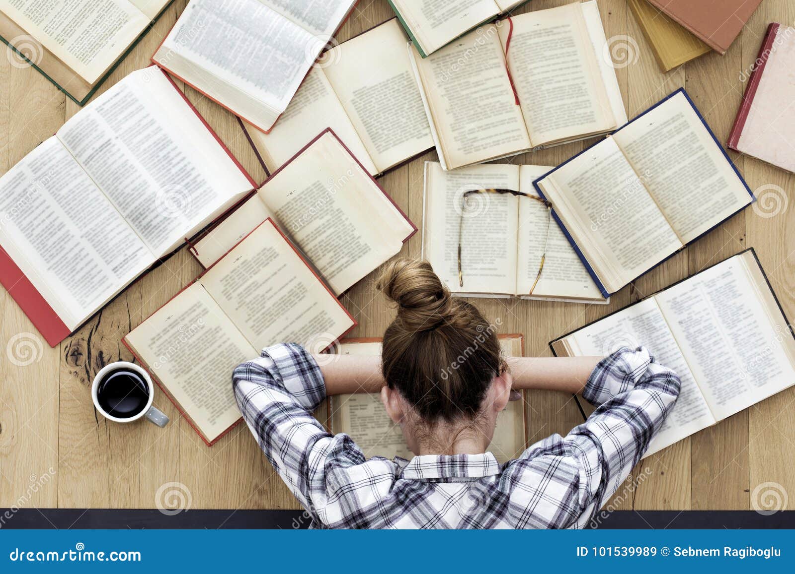 Student Falls Asleep while Studying Stock Image - Image of pile ...