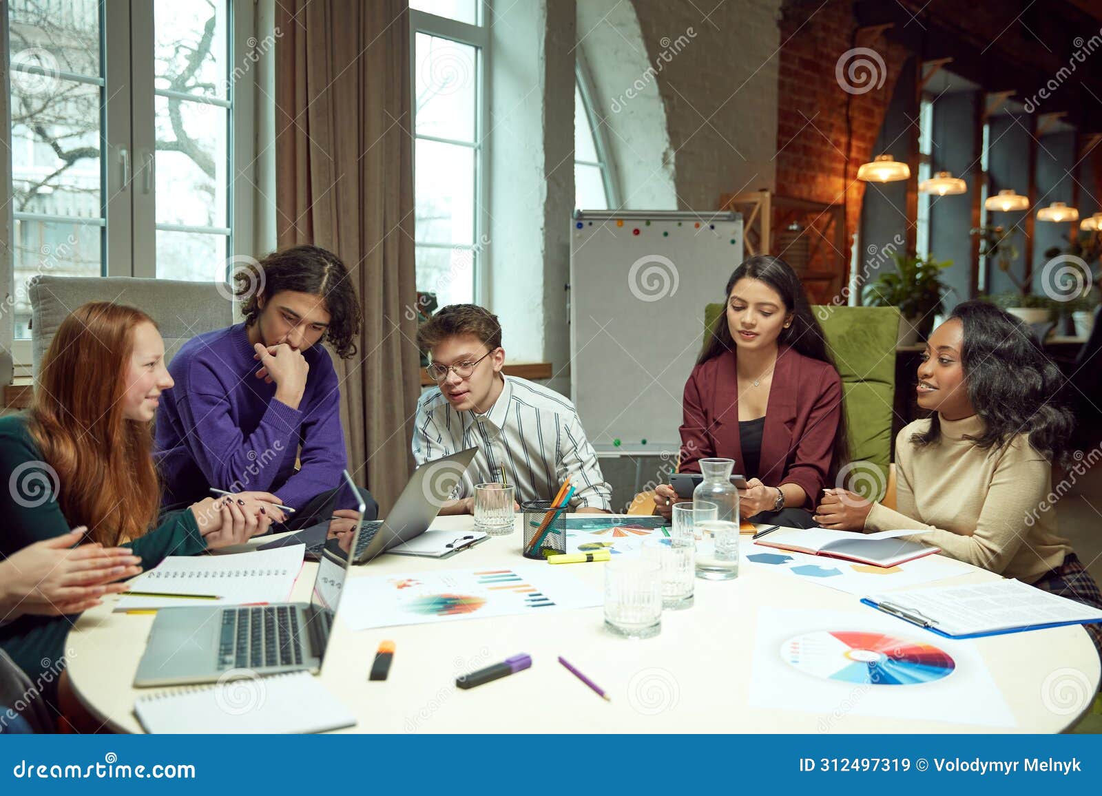 Student of Financial Faculty. Group of Young People Sitting at Table in ...