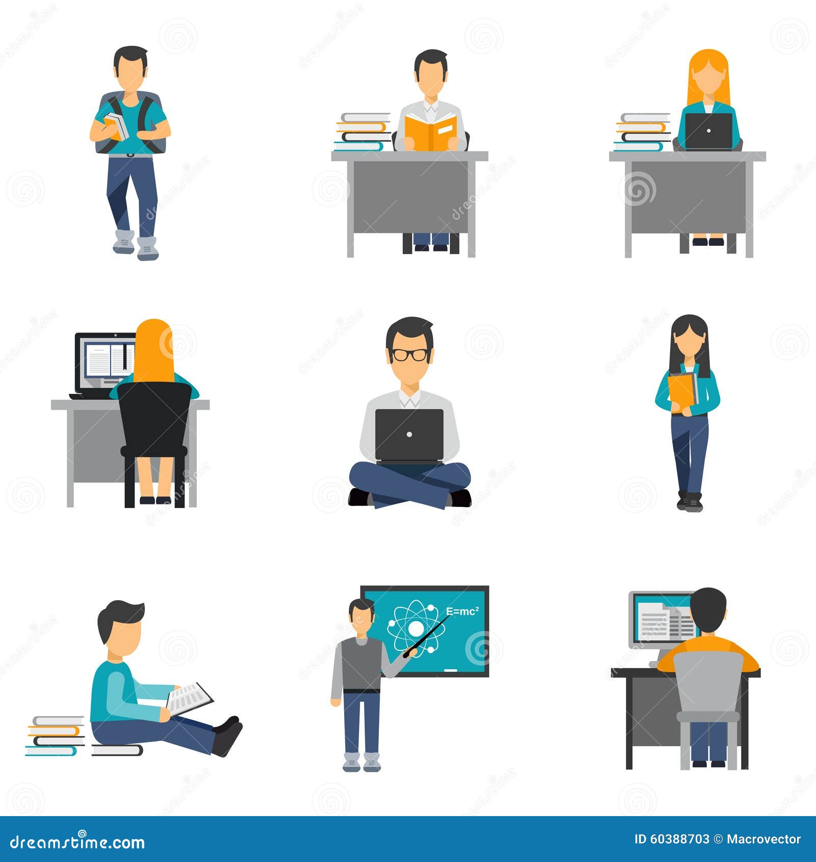 Student Flat Icons Set stock vector. Illustration of hand - 60388703