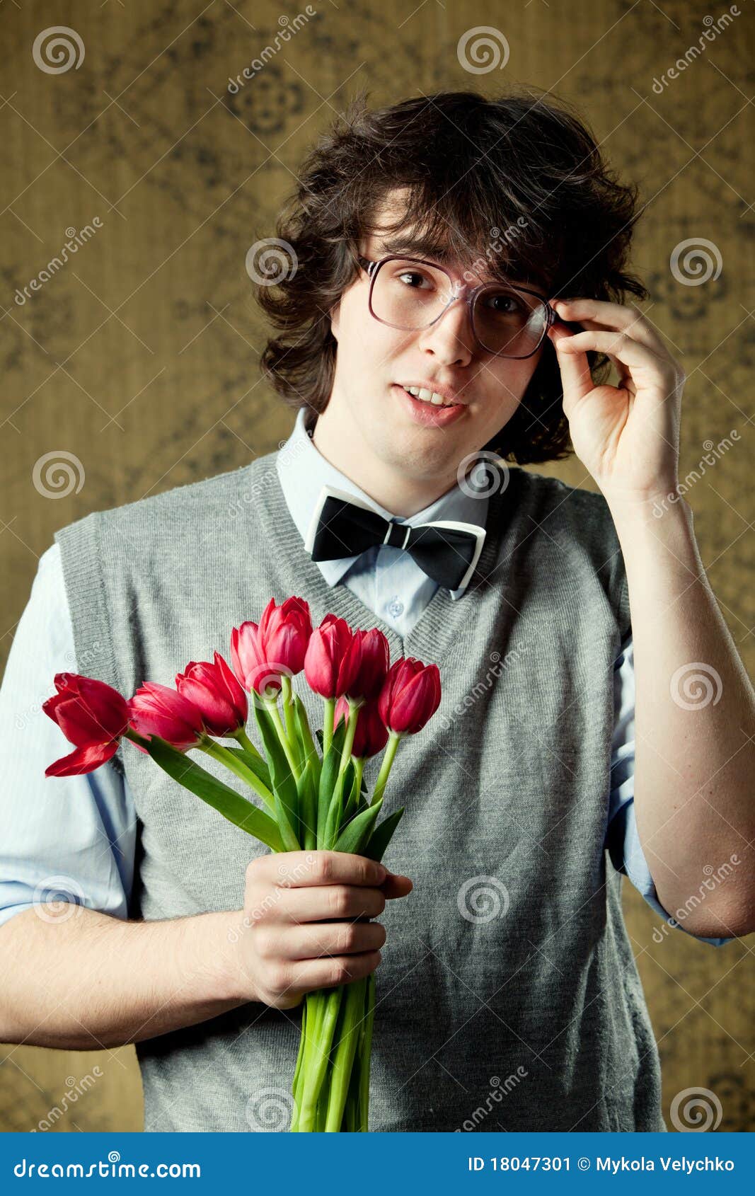 Student with flowers stock image. Image of adult, bouquet - 18047301