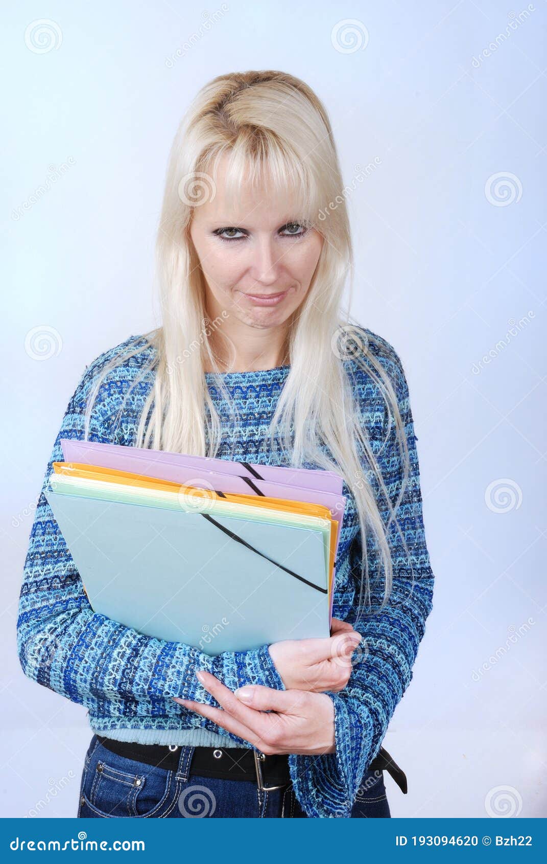 Student with folders stock photo. Image of blond, colored - 193094620