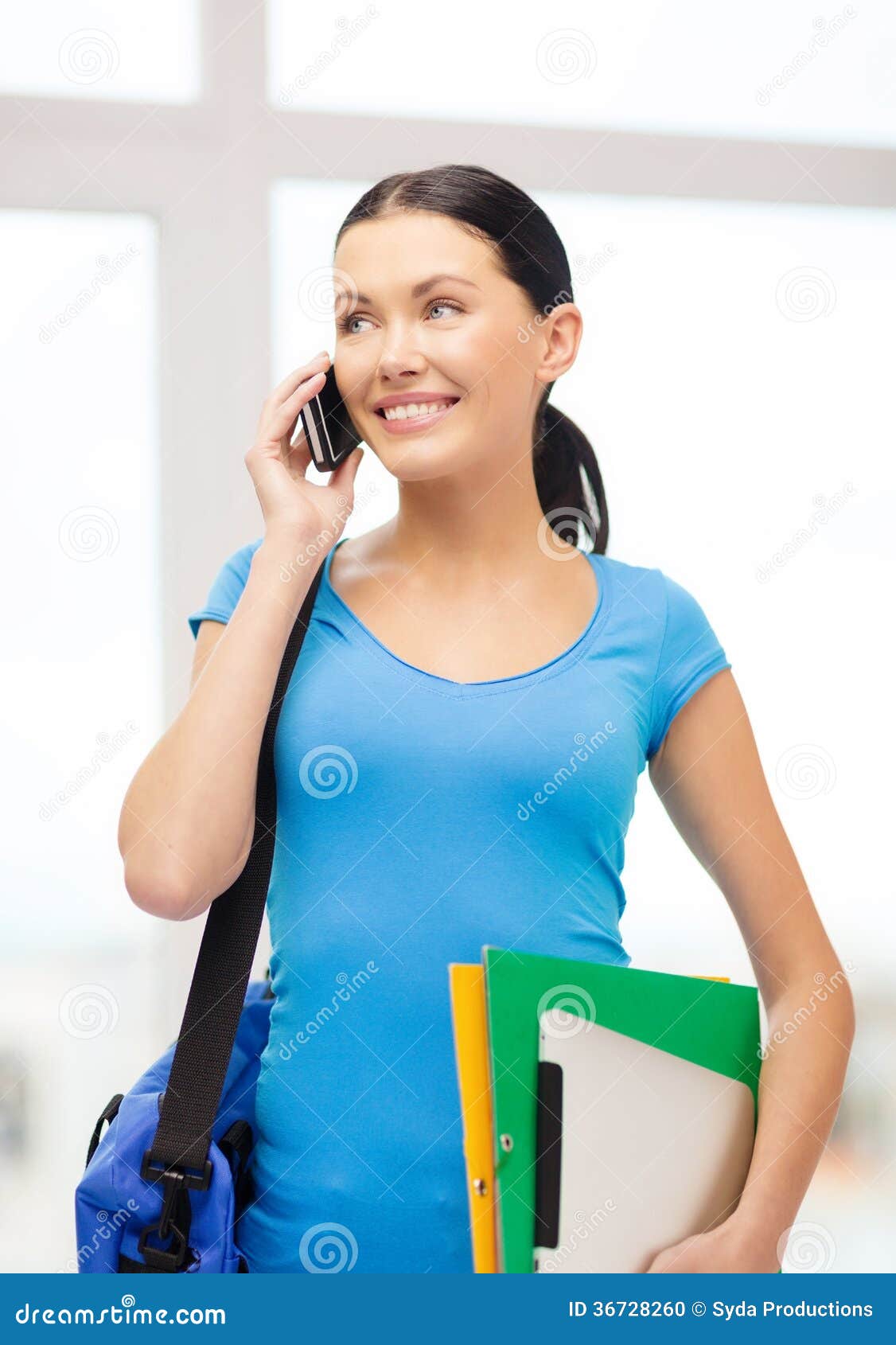 Student with Folder, Tablet Pc, Smartphone and Bag Stock Photo - Image ...