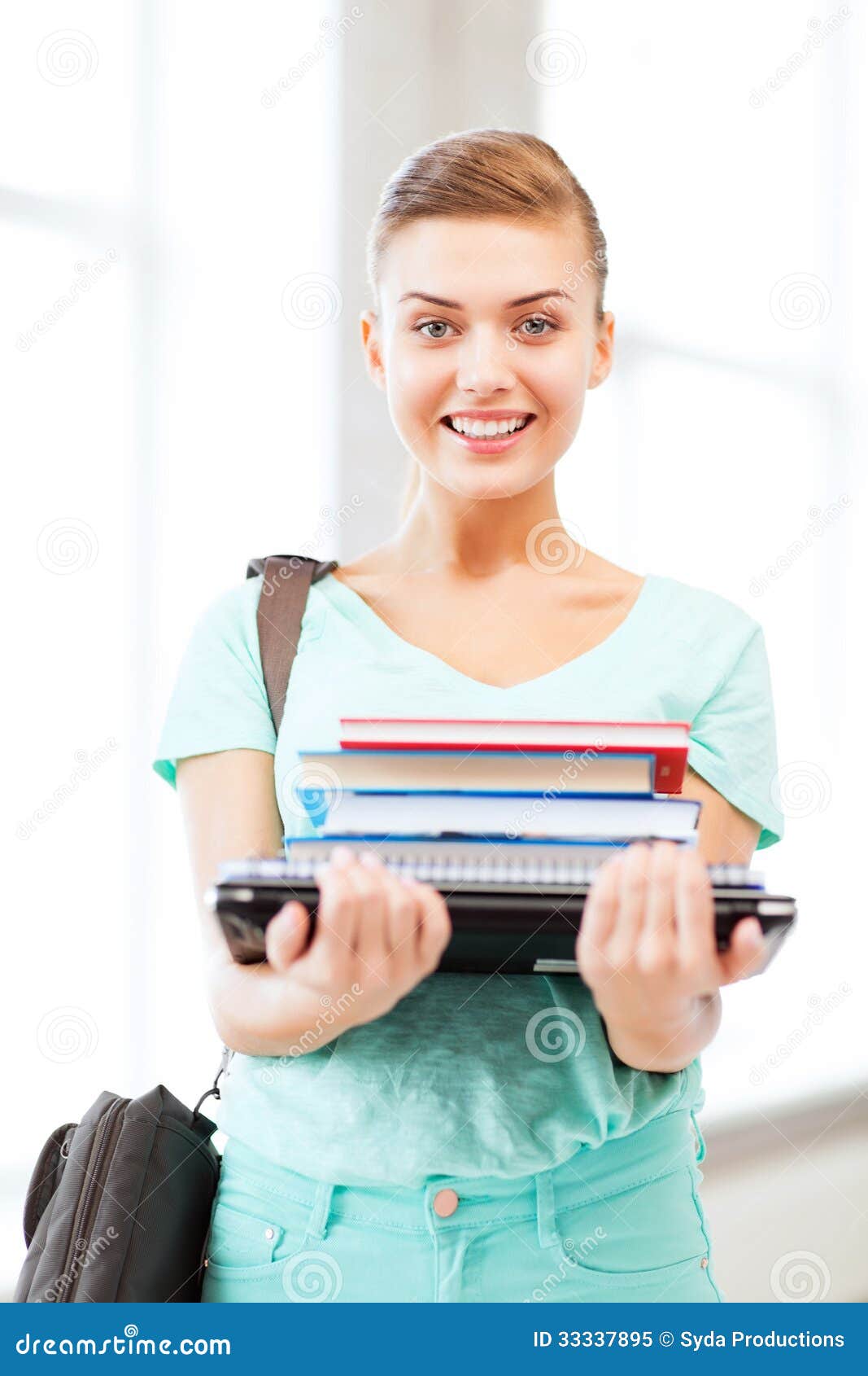 Student with Folders and School Bag in College Stock Image - Image of ...