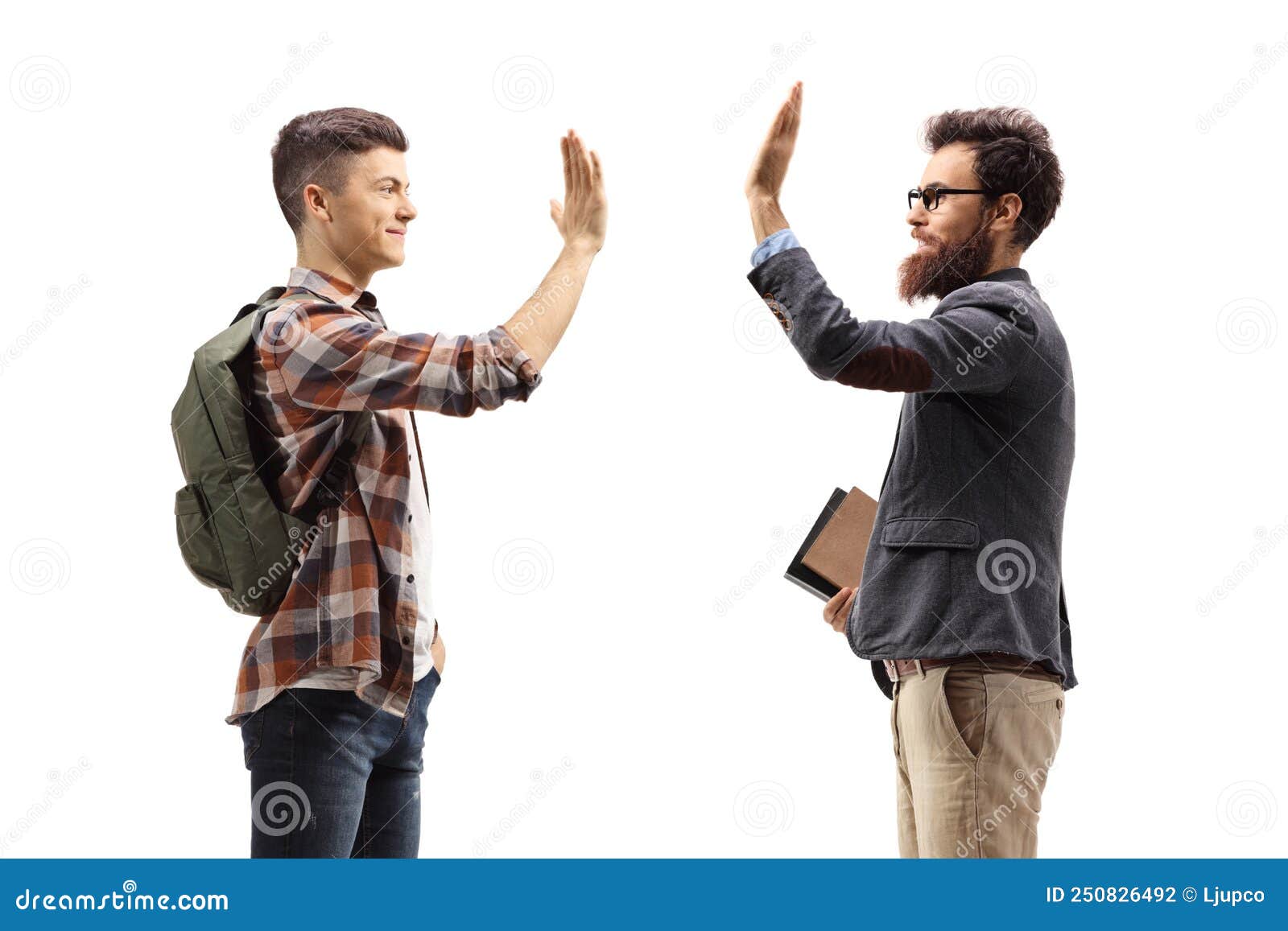 Student Gesturing High-five with a Teacher Stock Photo - Image of ...