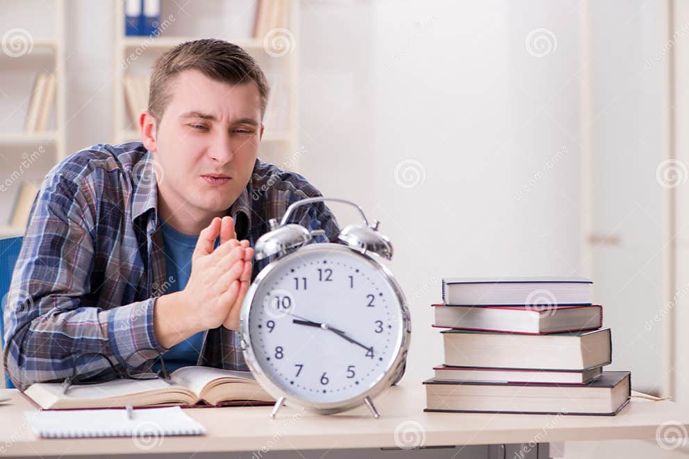 The Student Getting Late with Exam Preparation Stock Image - Image of ...