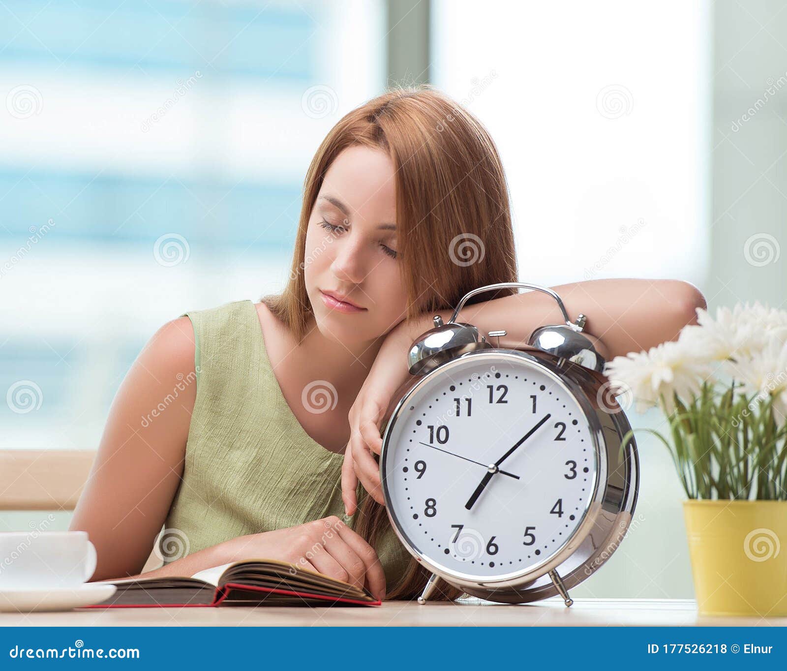 Student with Gian Alarm Clock Preparing for Exams Stock Photo - Image ...