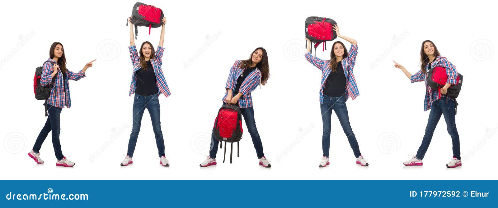 Student Girl with Backpack Isolated on White Stock Photo - Image of ...