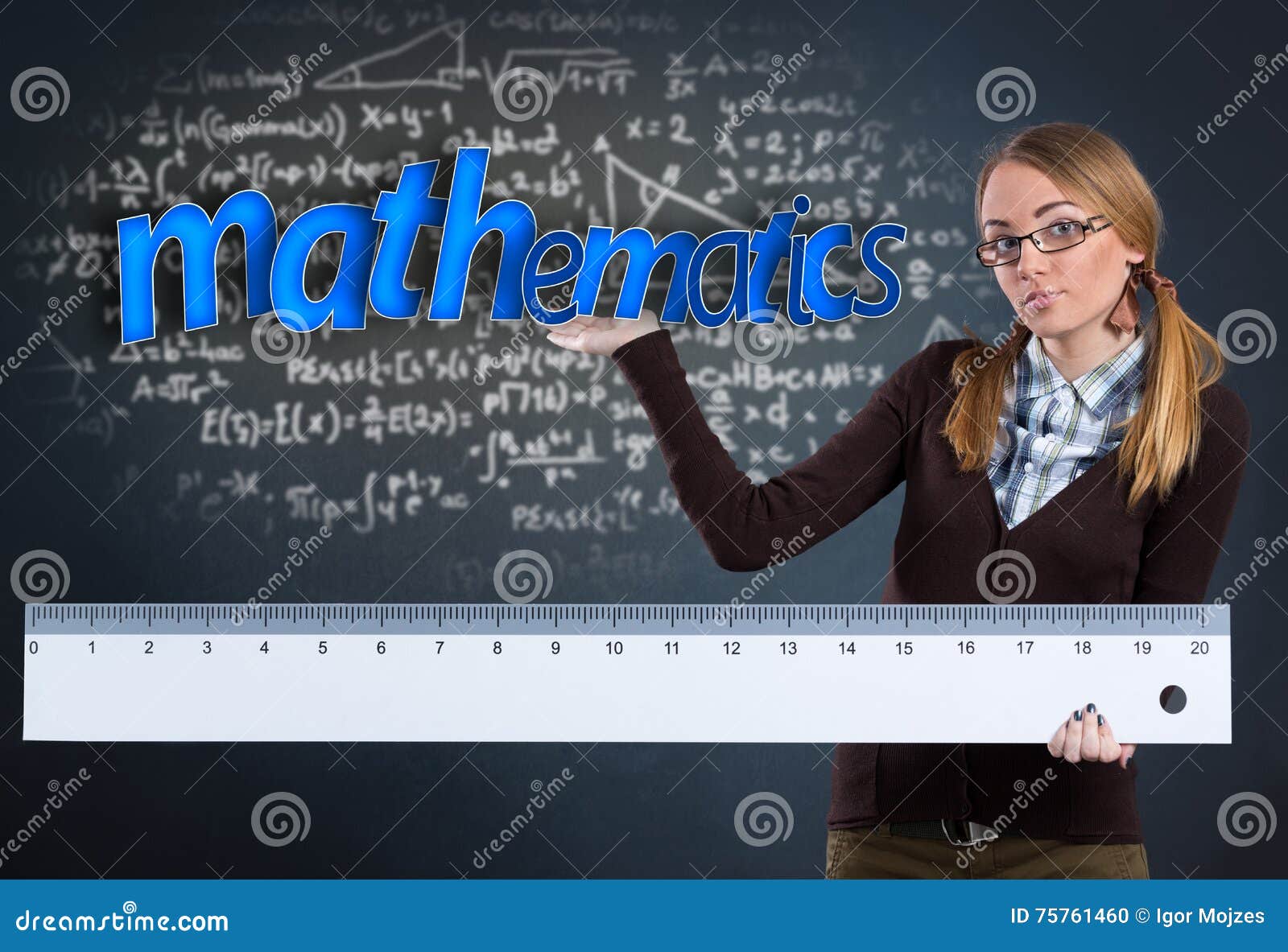 Student With A Big Ruler And Pythagorean Theorem On Blackboard Stock ...
